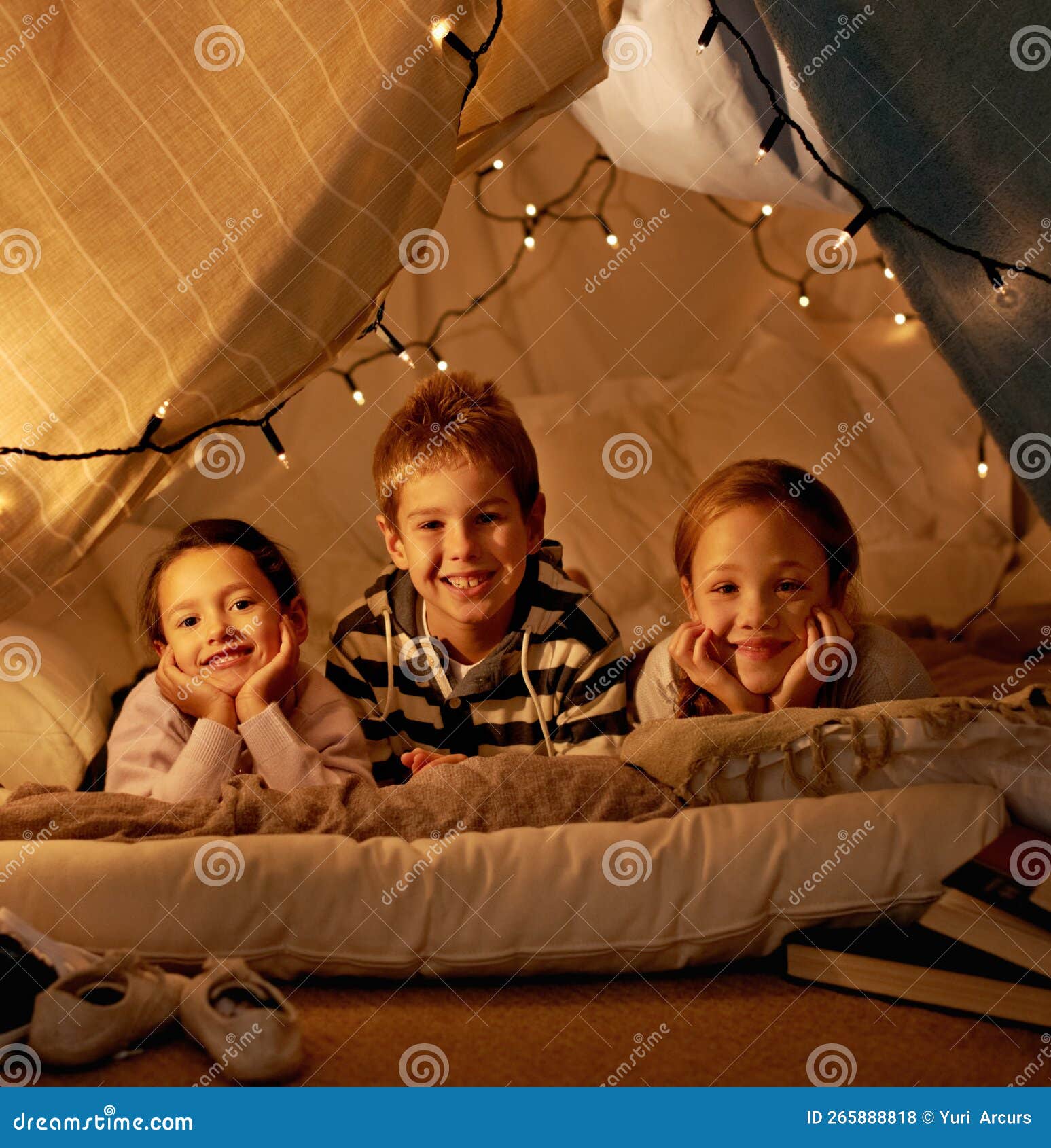 Were Camping. Three Young Children in a Tent Together. Stock Photo ...