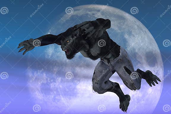 Werewolf against moon stock illustration. Illustration of pounce - 44743971
