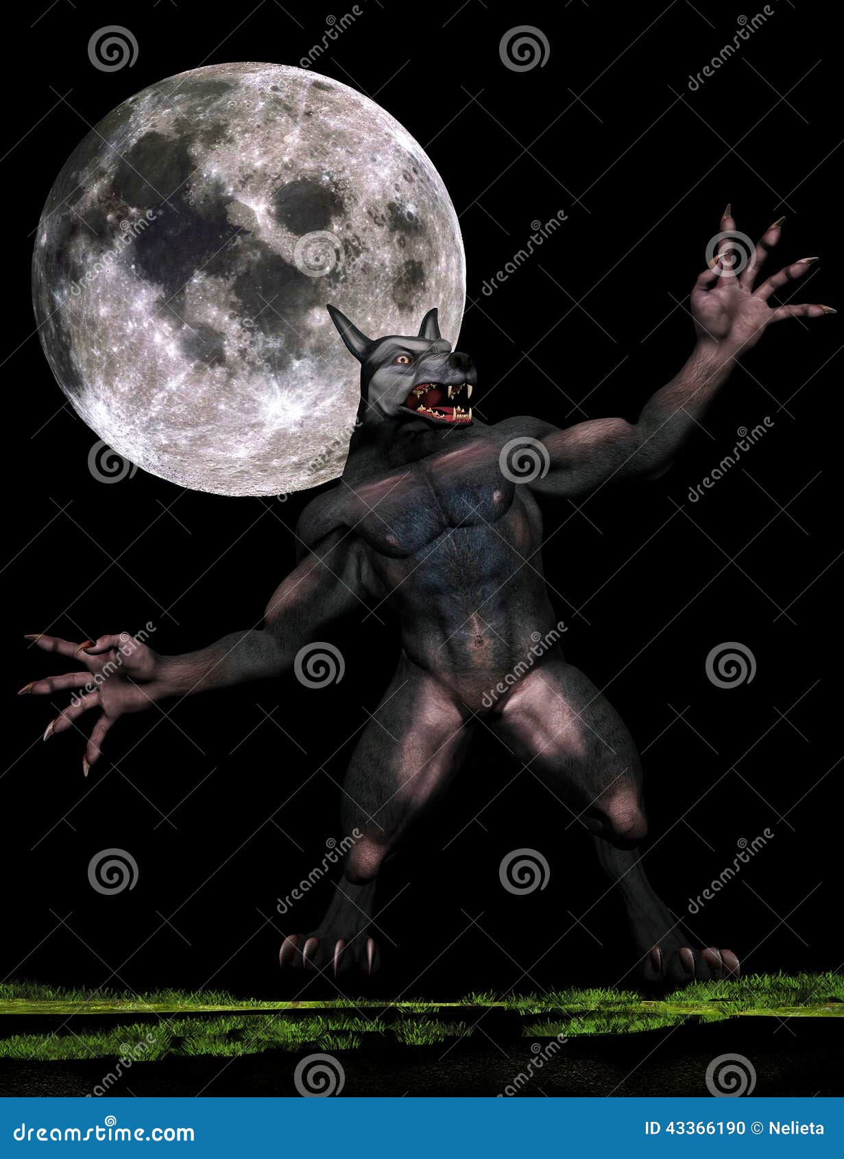 Werewolf and bright moon stock illustration. Illustration of scary ...