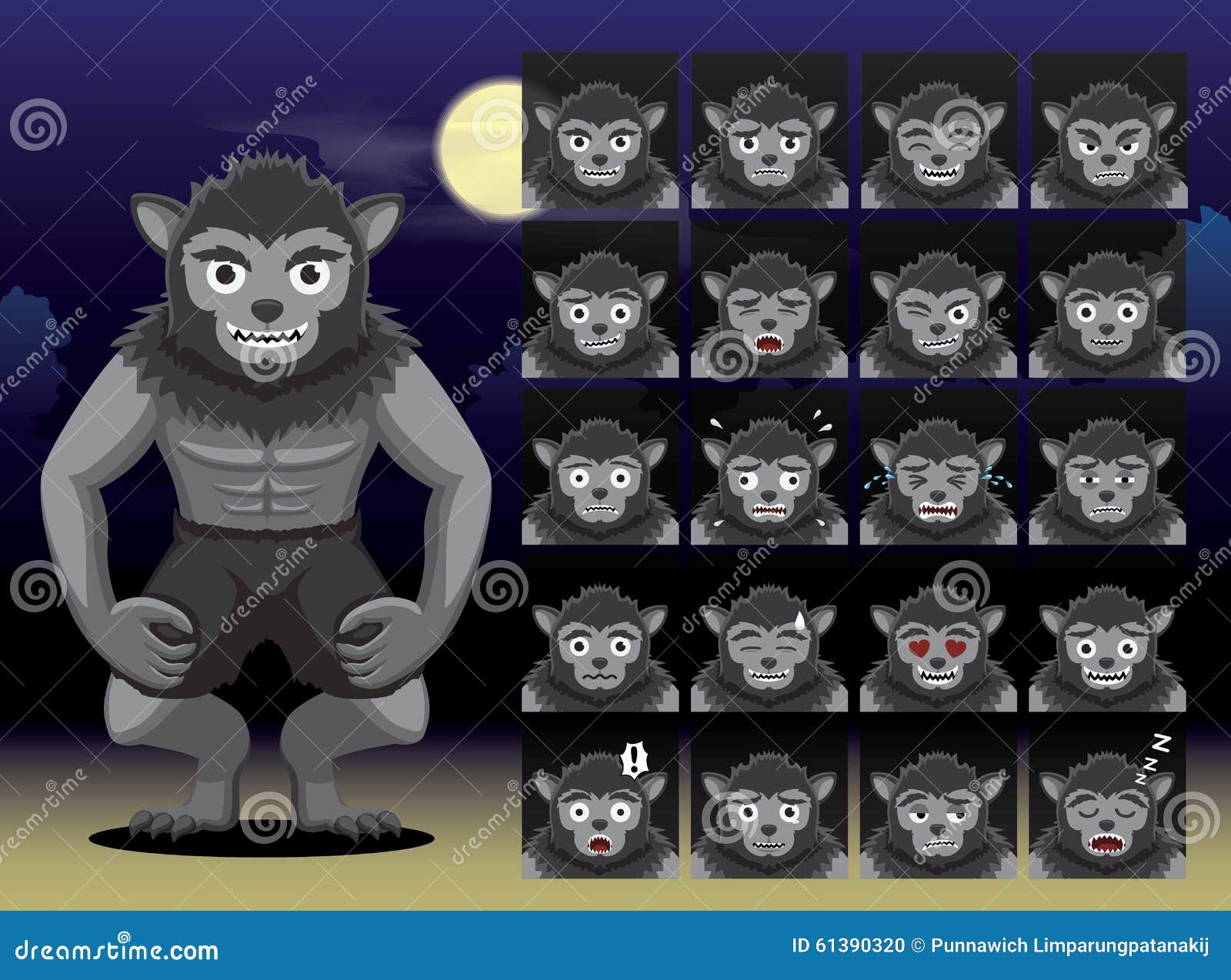 Werewolf Cartoon Emotion Faces Vector Illustration Stock Vector ...