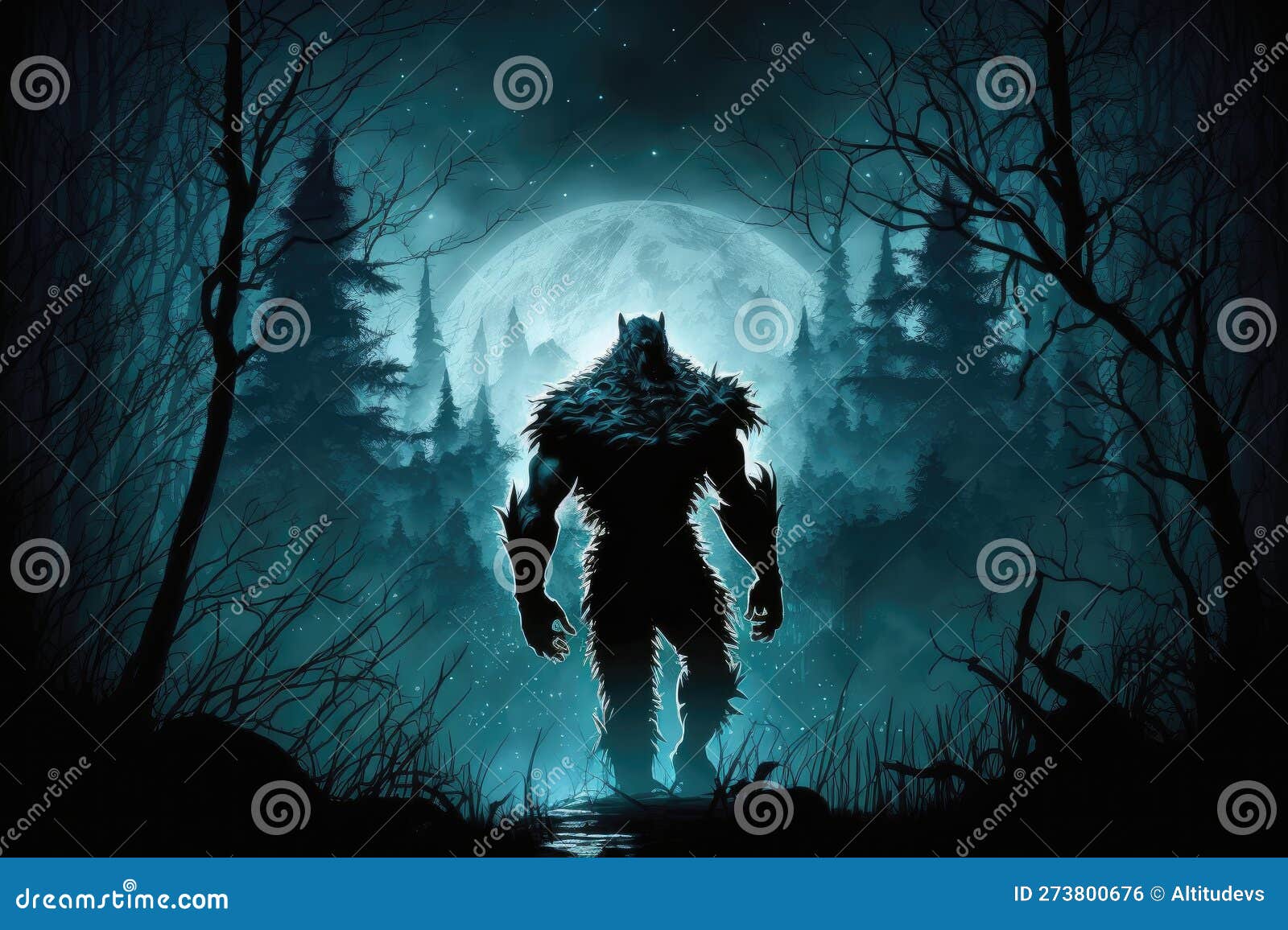 Werewolf Creeping Through The Night, With Moonlight Shining On Its Pale ...