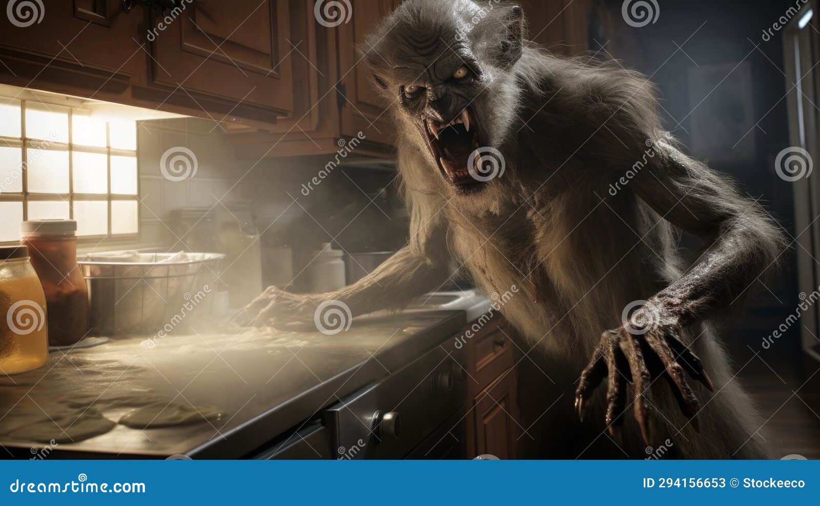 Creepy Werewolf Ghost in Kitchen: Ultra Realistic Volumetric Lighting ...