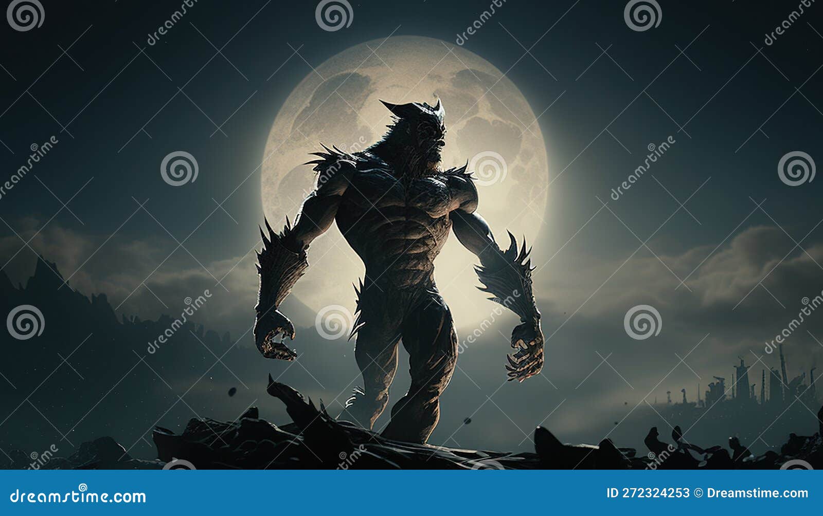 Werewolf Digital Art Illustration, Generative AI Stock Illustration ...