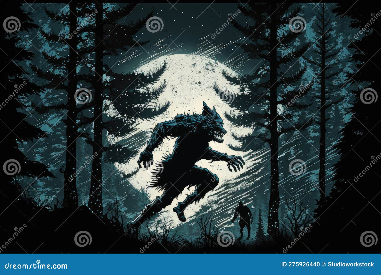 Werewolf in Flight, Sprinting through the Forest at Night Stock ...