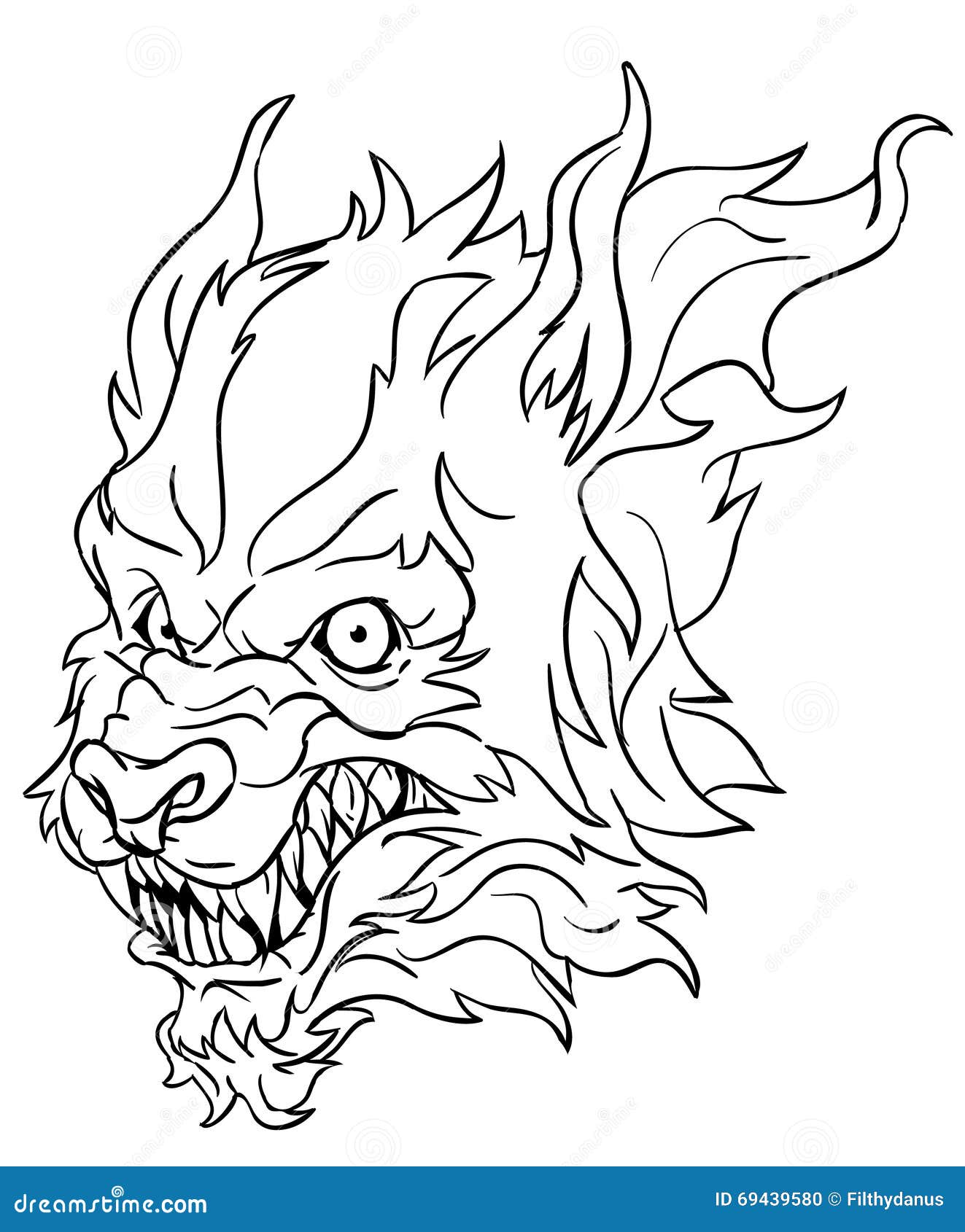 Werewolf Head Line Art Vector Illustration | CartoonDealer.com #69439580