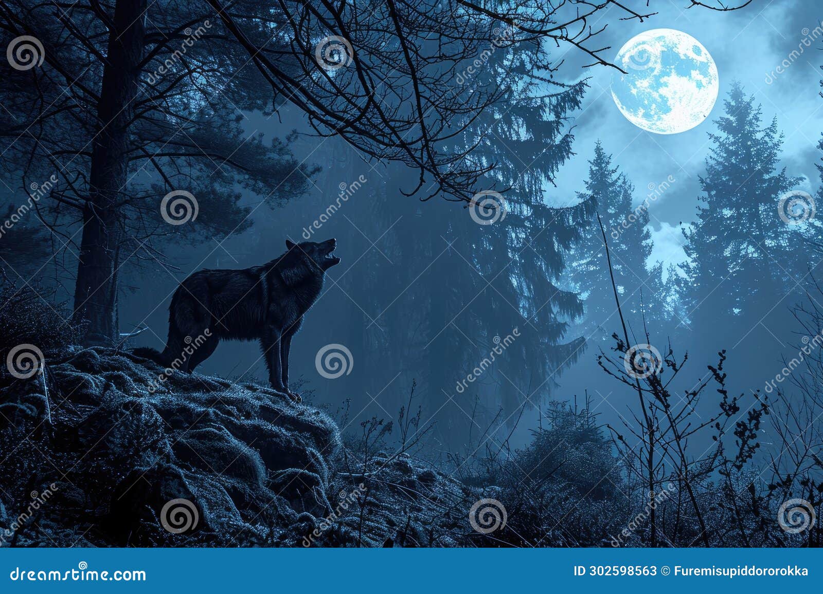 Werewolf Howling at the Moon in a Forest Howling Wolf Stock ...