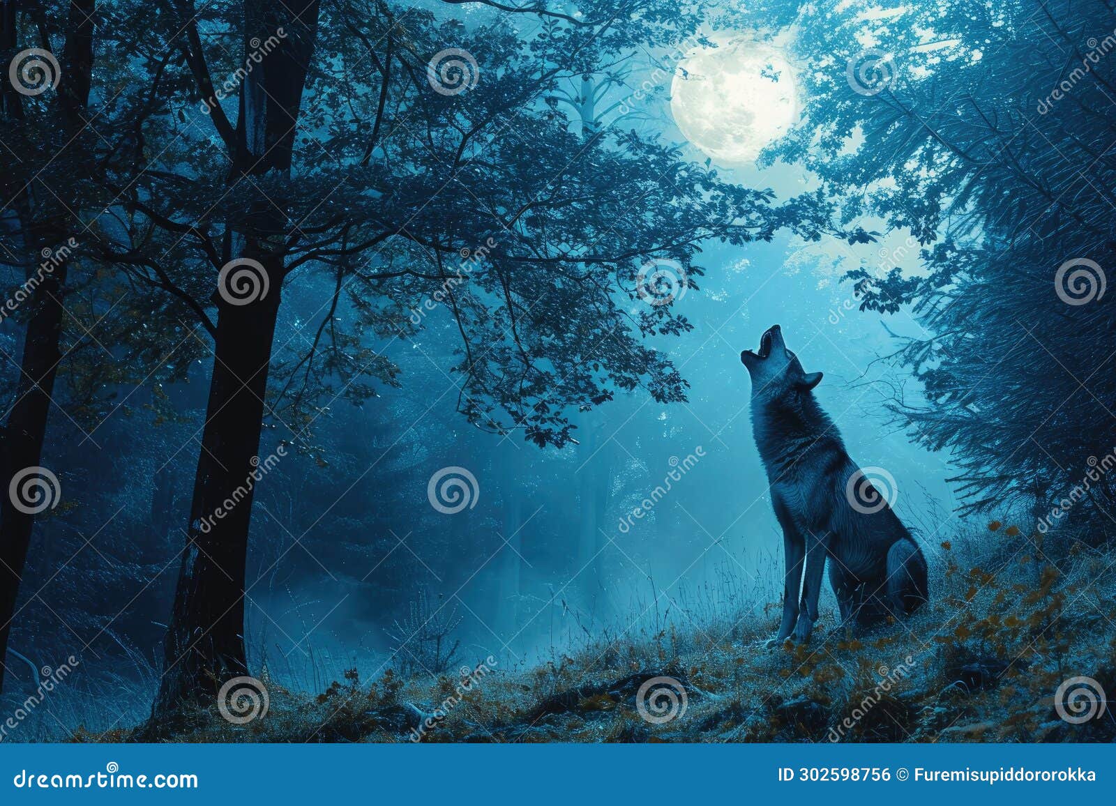 Werewolf Howling at the Moon in a Forest Howling Wolf Stock ...