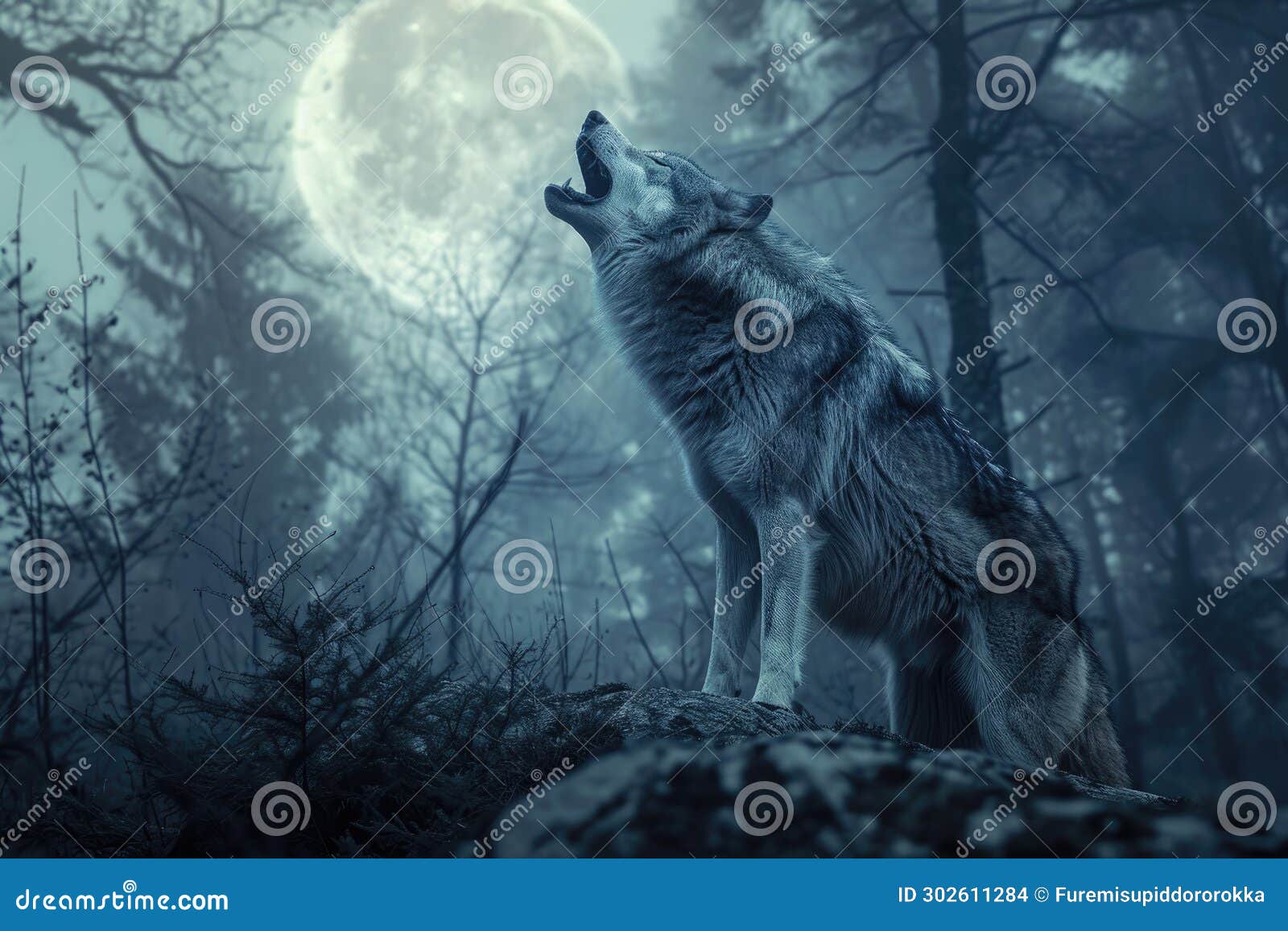 Werewolf Howling at the Moon in a Forest Howling Wolf Stock ...