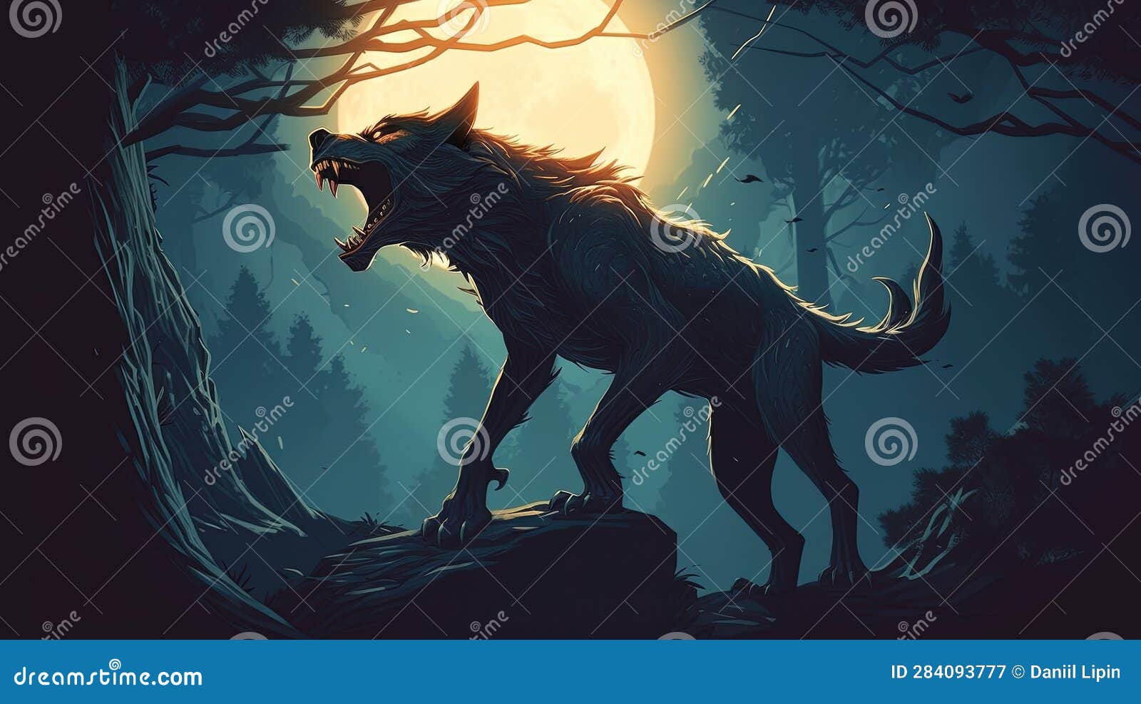 A Werewolf Howling at the Moon Stock Illustration - Illustration of ...
