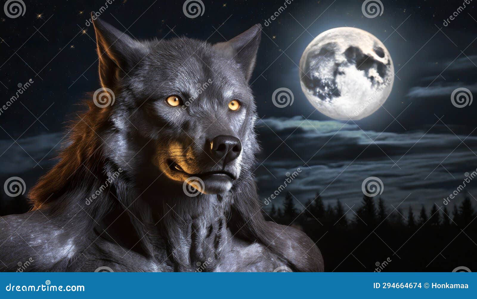 Werewolf and the moon stock illustration. Illustration of space - 294664674