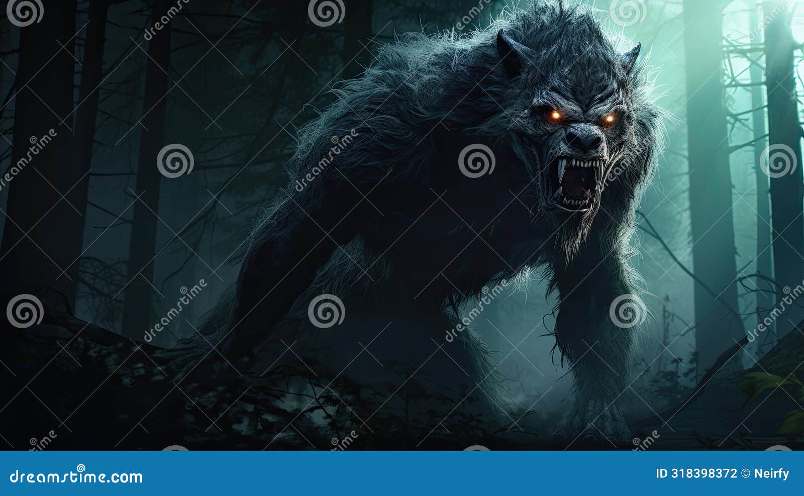 Werewolf in night forest stock illustration. Illustration of halloween ...