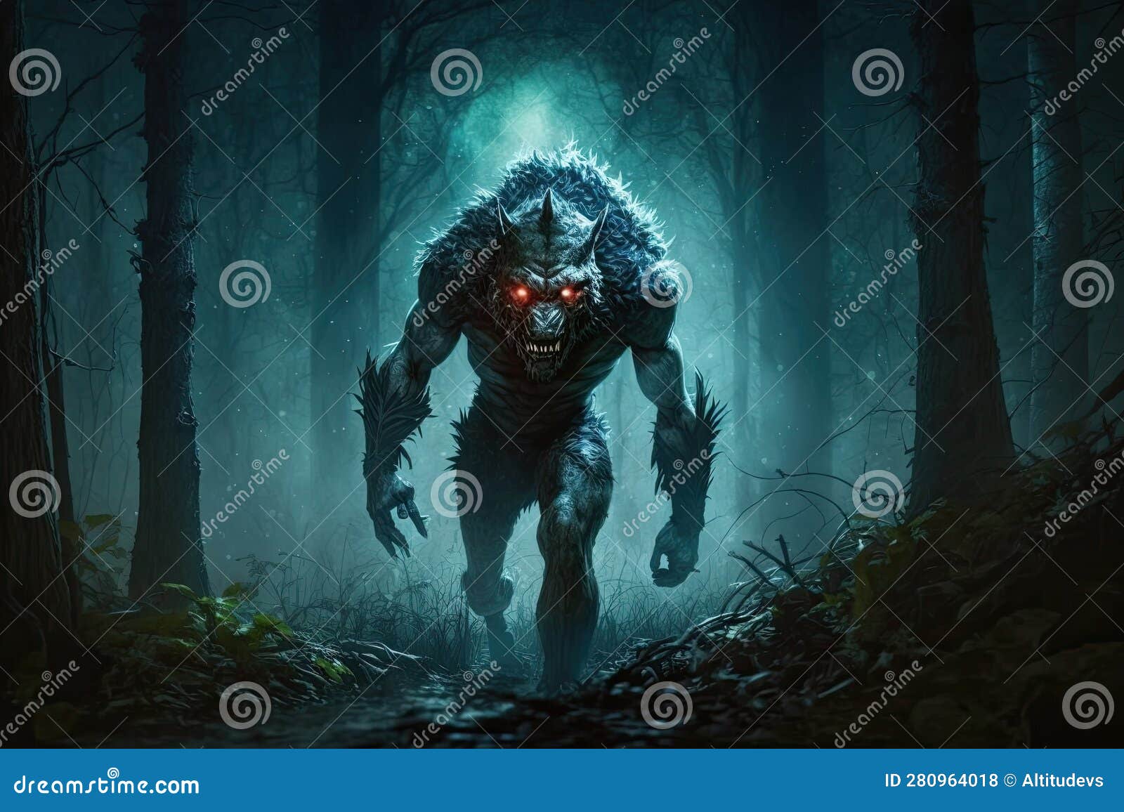 Werewolf Prowling through Moonlit Forest, Eyes Fixed on Prey Stock ...