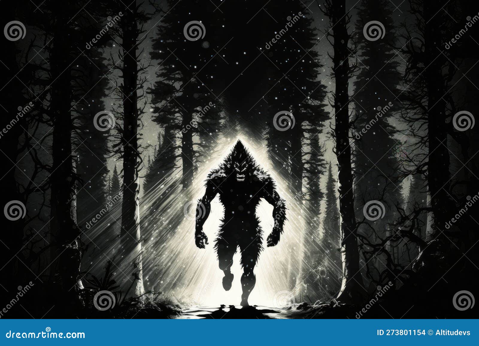 Werewolf In Moonlight, With The Full Moon Shining Down On Its Menacing ...