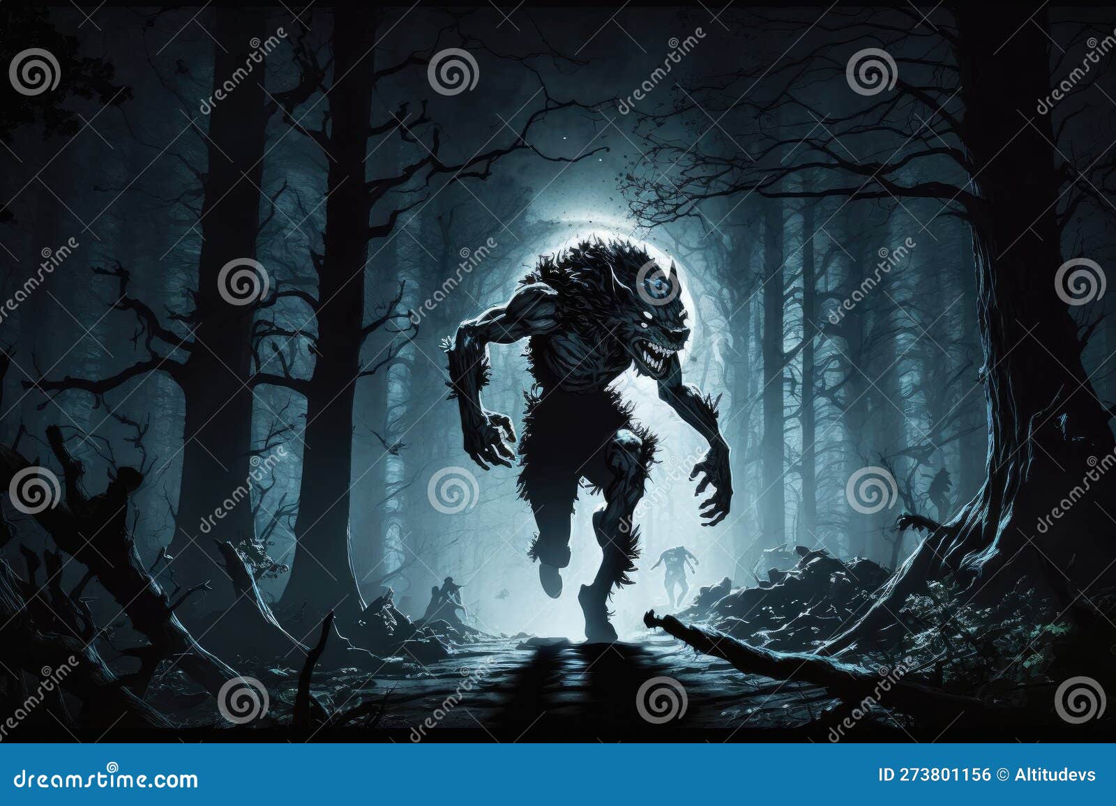 Werewolf In Moonlight, With The Full Moon Shining Down On Its Menacing ...