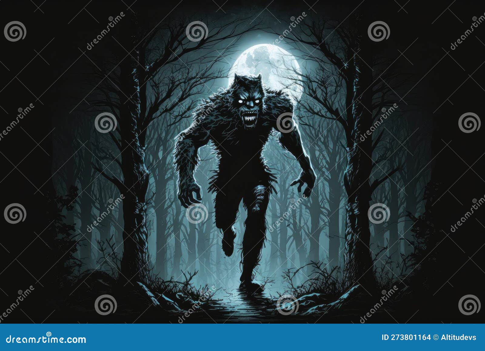 Werewolf In Moonlight, With The Full Moon Shining Down On Its Menacing ...