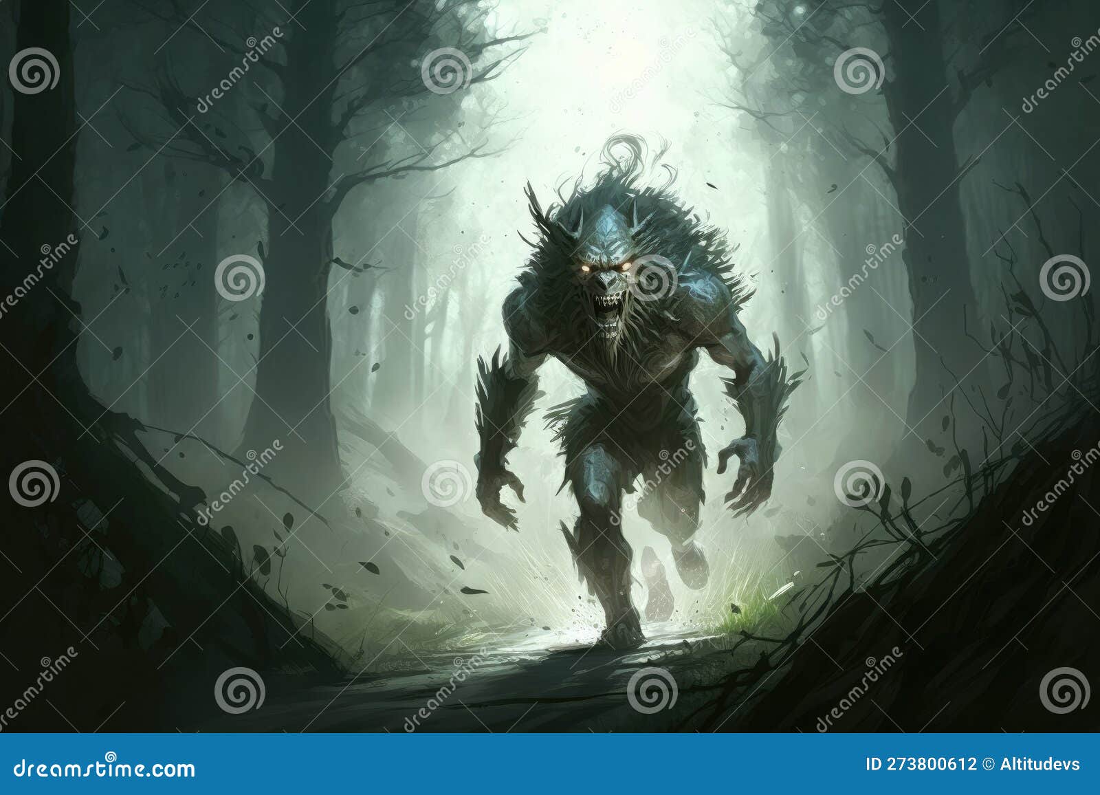 Werewolf Running through Forest, Chasing Its Next Prey Stock Photo ...