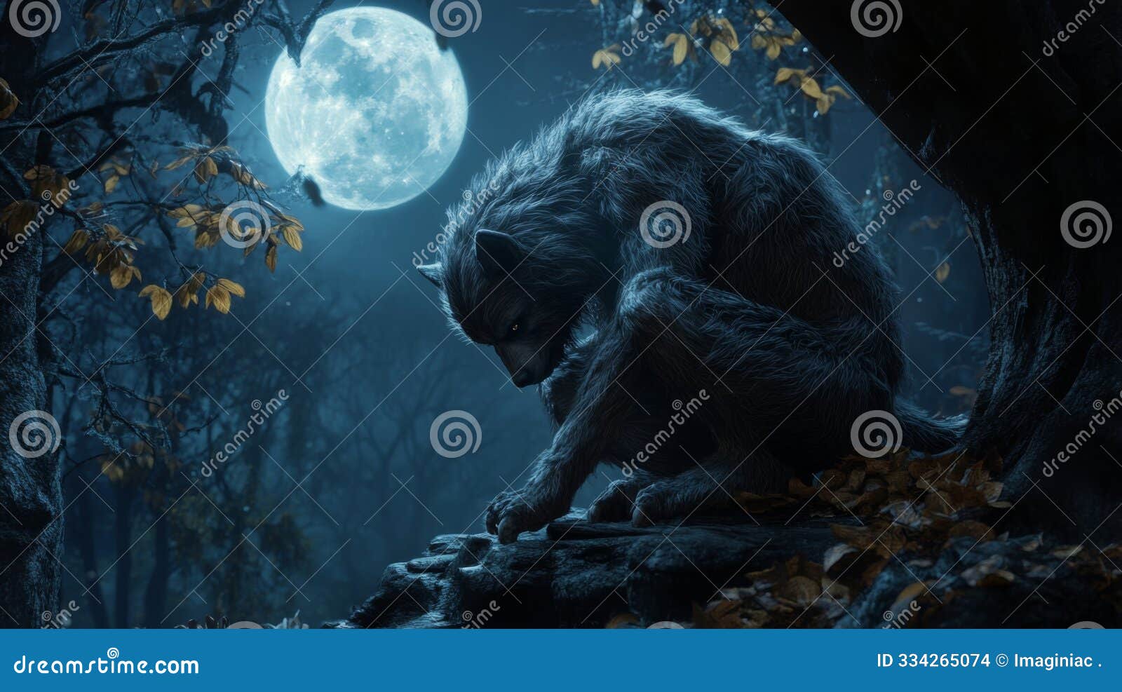 Werewolf In Moonlight, With The Full Moon Shining Down On Its Menacing ...