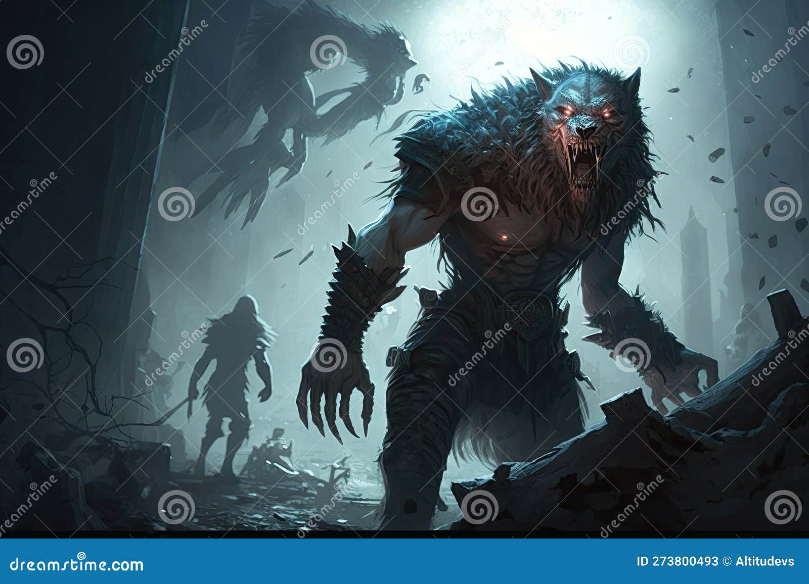 Werewolf Standing Over Fallen Victim Claws And Teeth Visible Stock Image Image Of Generative