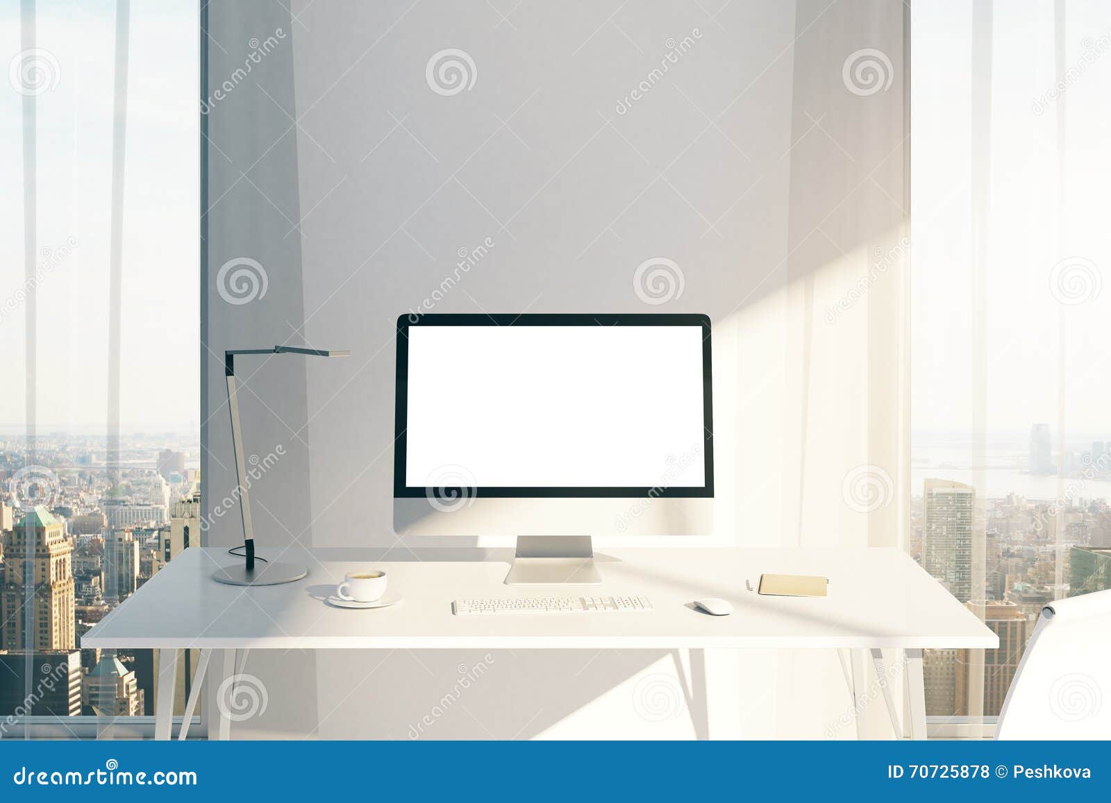 Werkplaats Met Het Witte Computerscherm Stock Illustratie ...