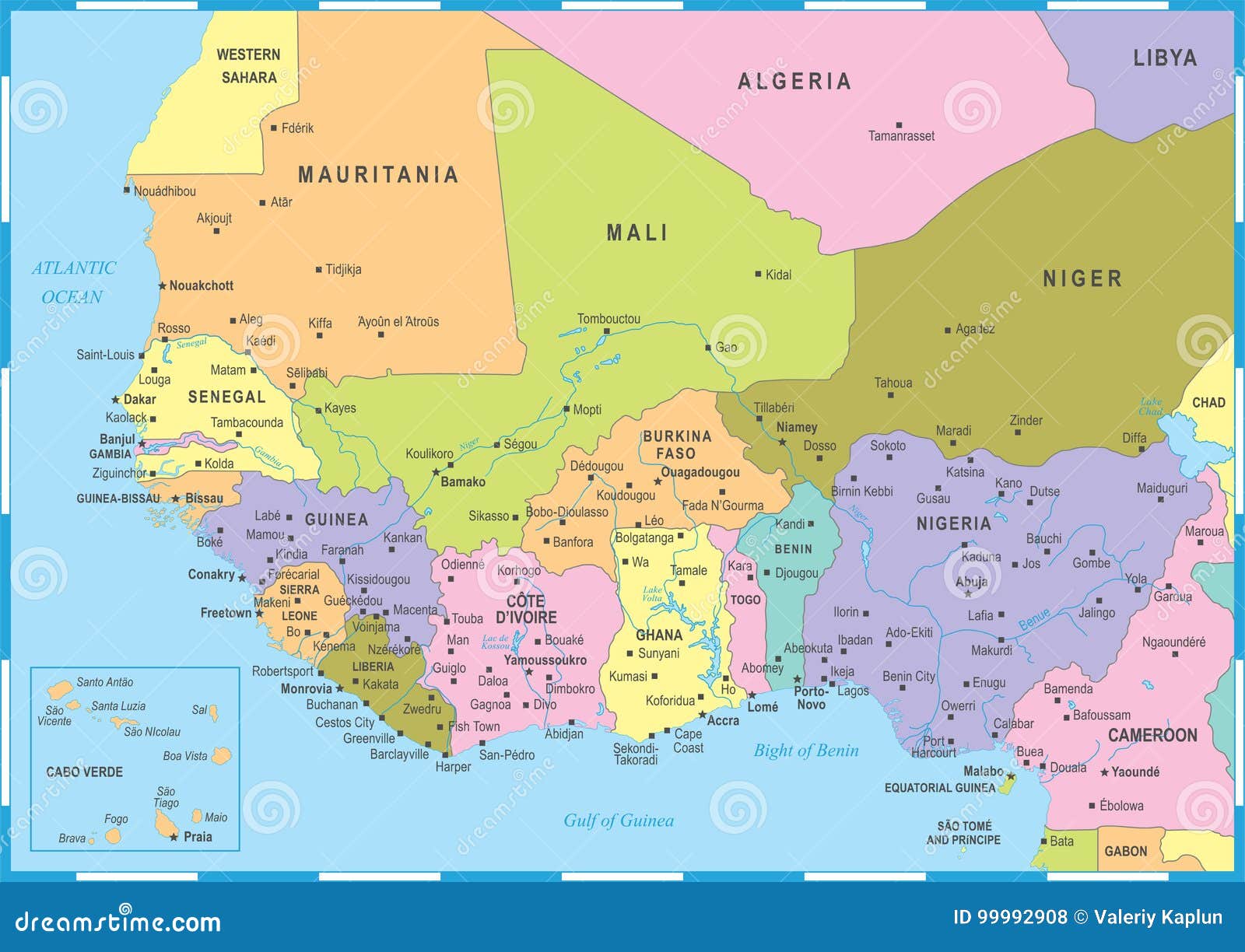 West-Afrika-Karte - Vektor-Illustration Stock Abbildung - Illustration ...