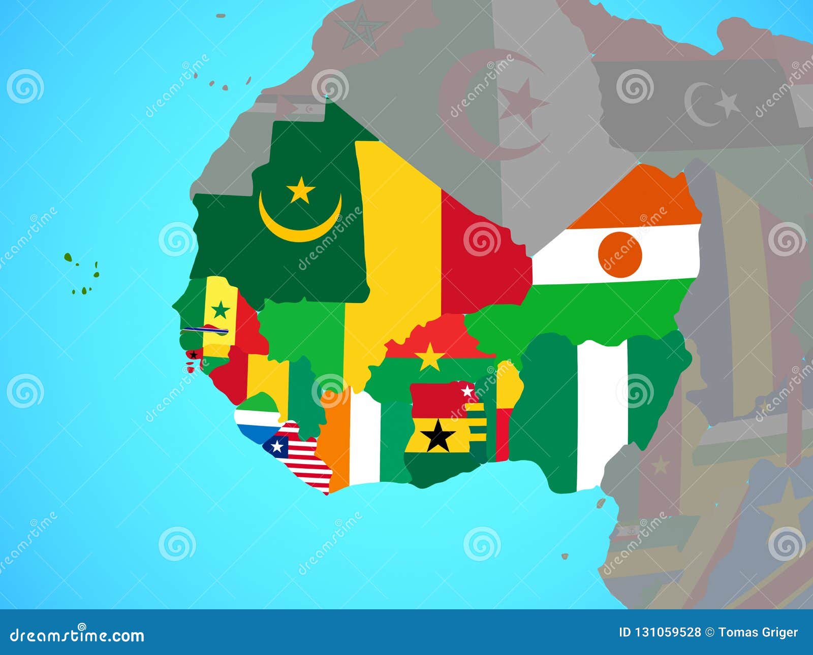 West-Afrika Mit Flaggen Auf Karte Stock Abbildung - Illustration von ...