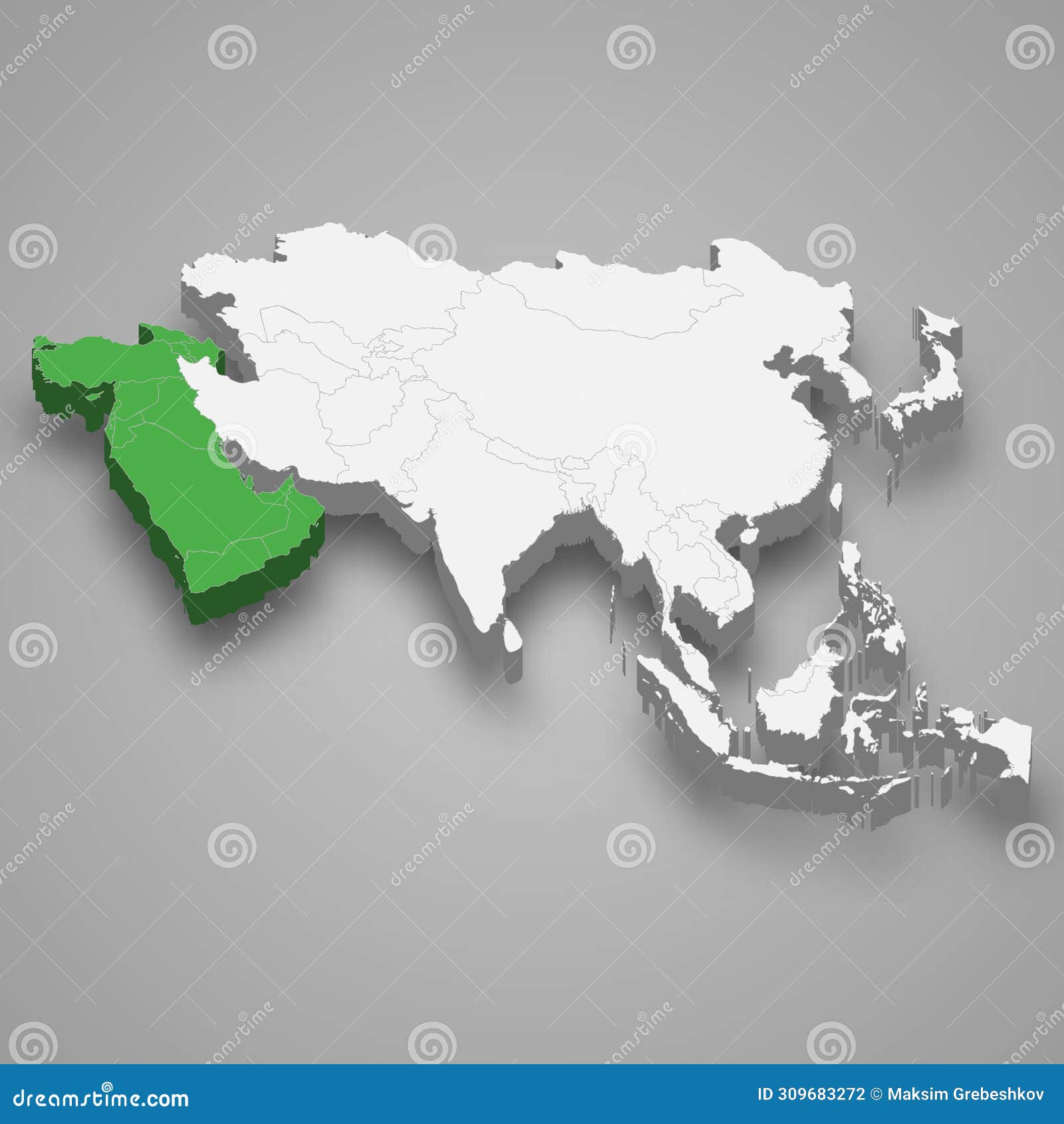 West Asia Location within Asia 3d Map Stock Vector - Illustration of ...