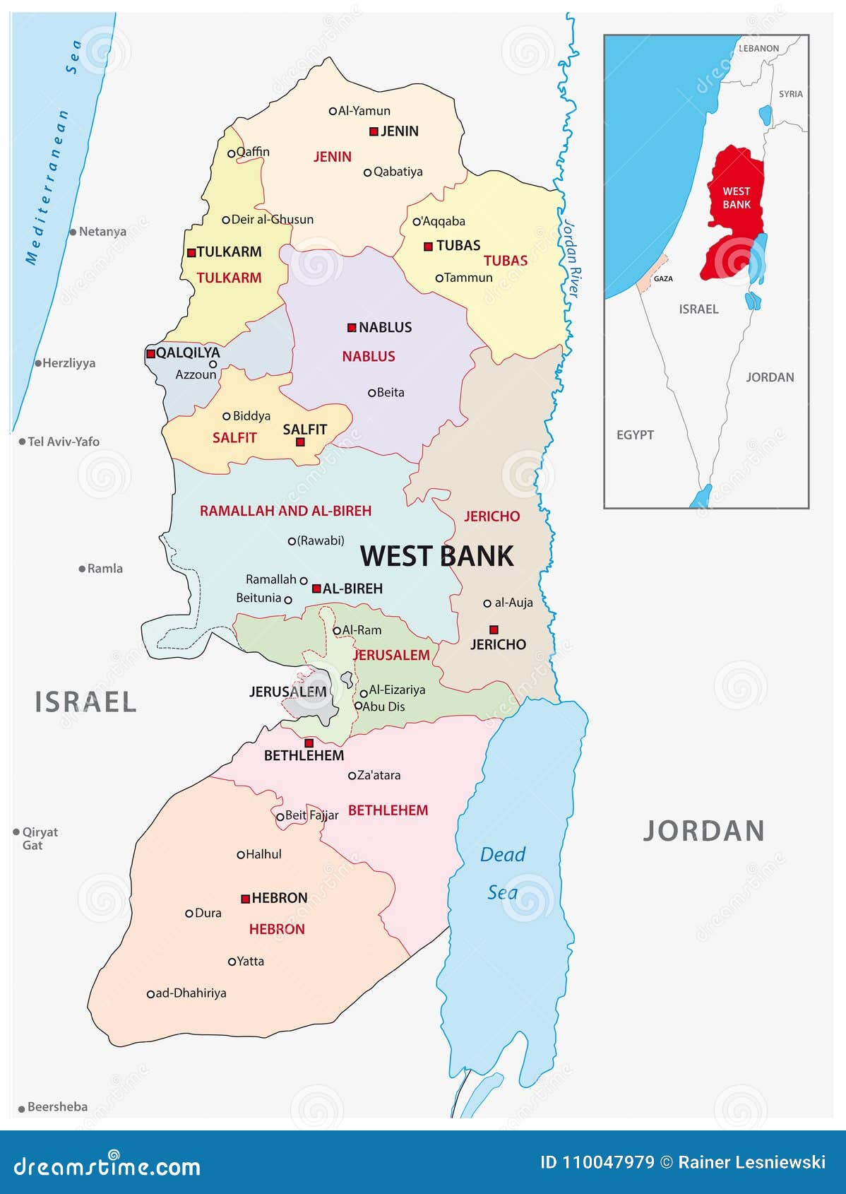 West Bank Administrative And Political Vector Map | CartoonDealer.com ...