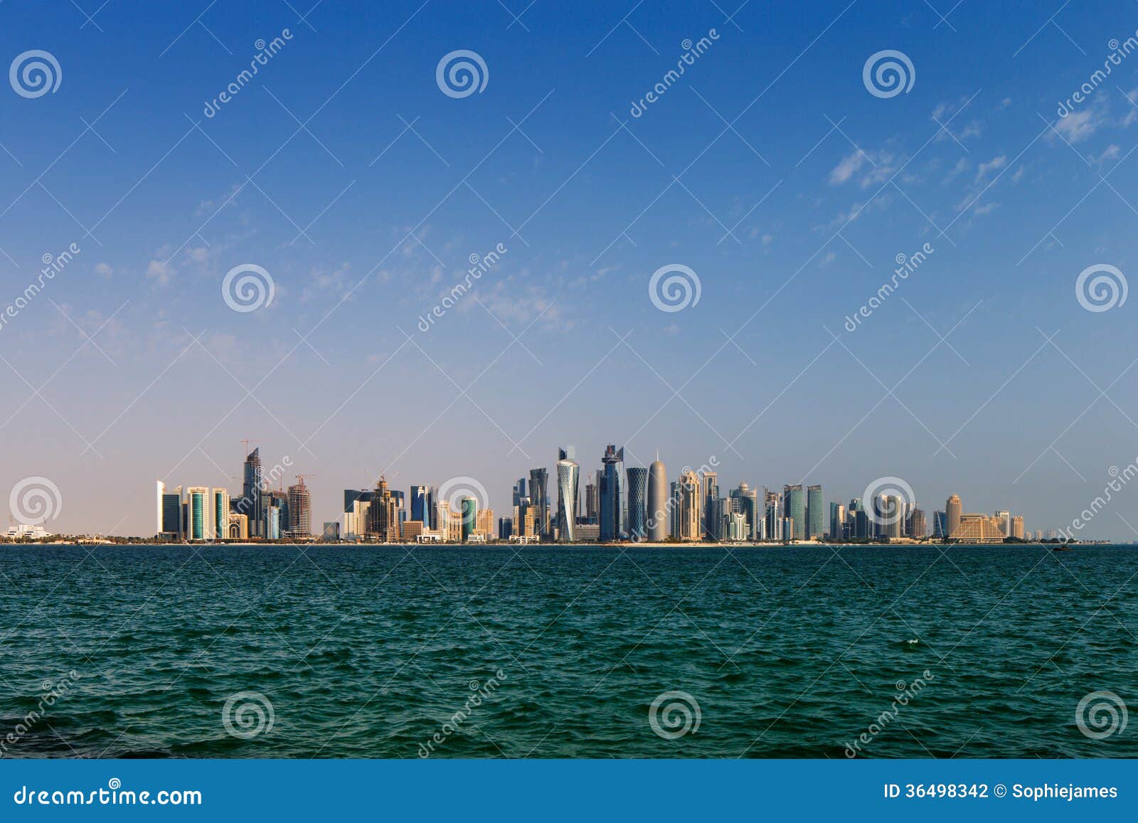 The West Bay City Skyline of Doha, Qatar Stock Photo - Image of cranes ...