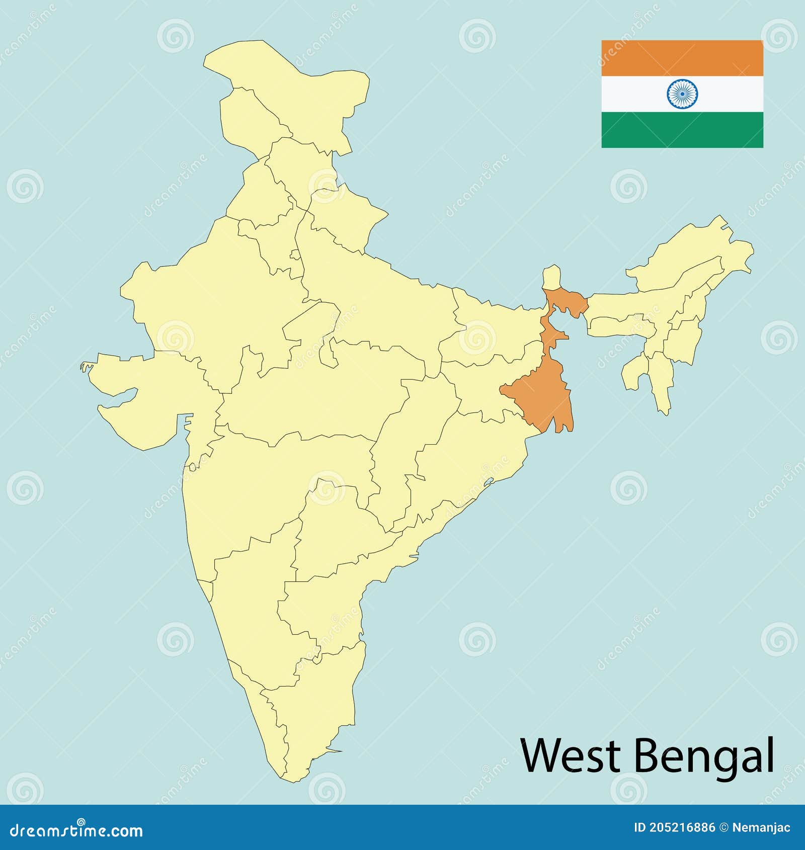Map of India with State Borders Stock Vector - Illustration of ...