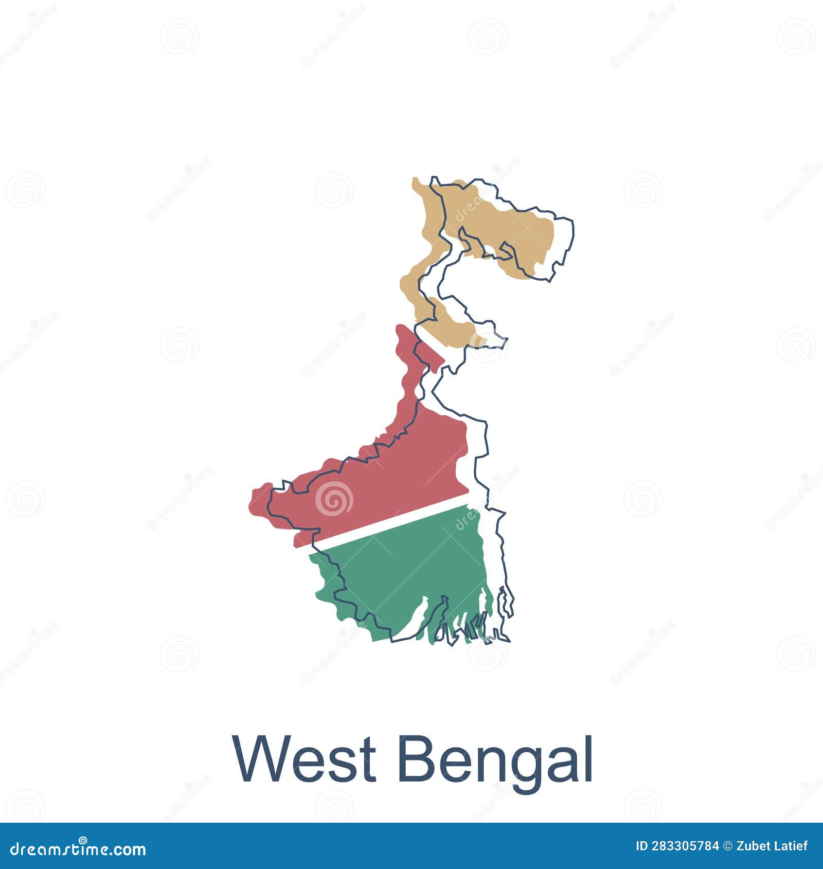 West Bengal Map Vector Illustration with Line Modern, Illustrated Map ...