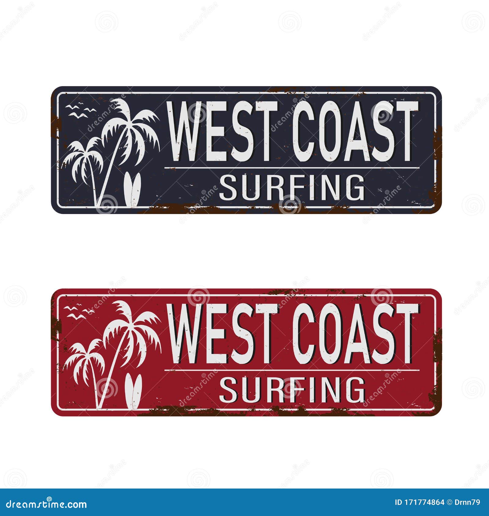 West Coast Surfing Metal Sign Vector Design. Vector Illustration. Stock ...