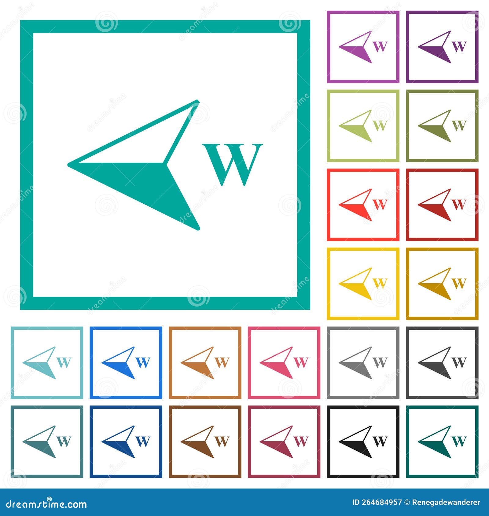 West Compass Direction Flat Color Icons with Quadrant Frames Stock ...