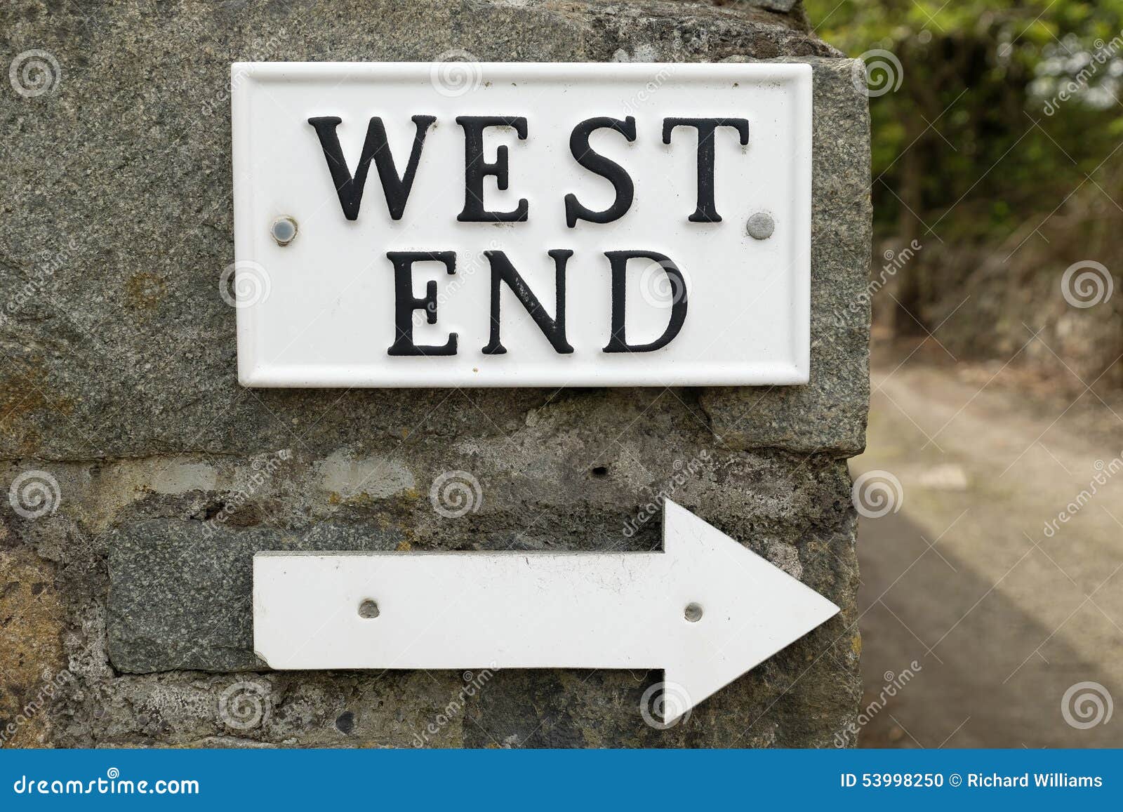 West End sign. stock photo. Image of symbol, direction - 53998250