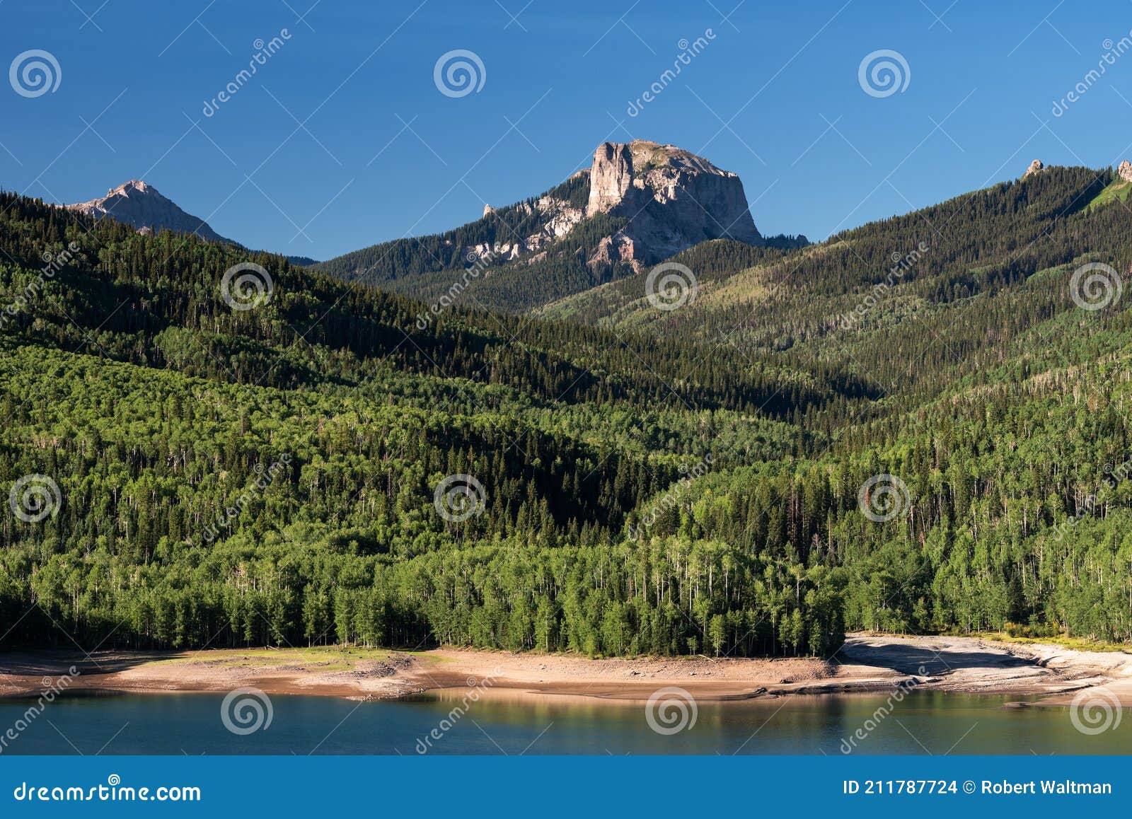 12,152 Foot Courthouse Mountain and Shoreline of Silver Jack Reservoir ...