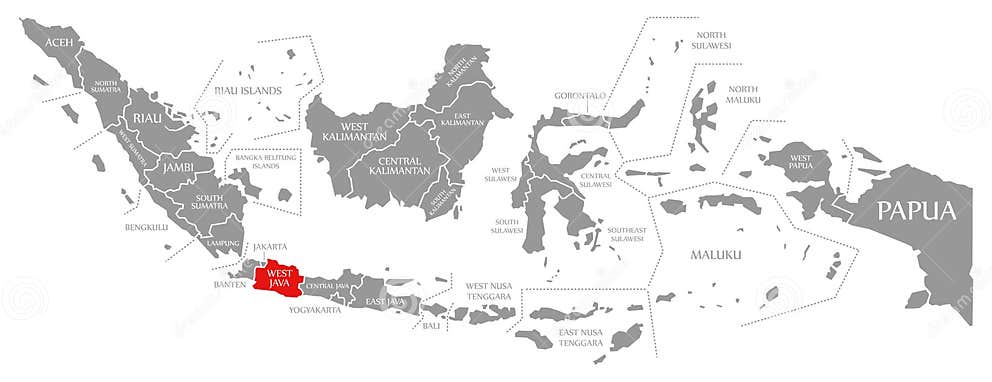 West Java Red Highlighted in Map of Indonesia Stock Illustration ...