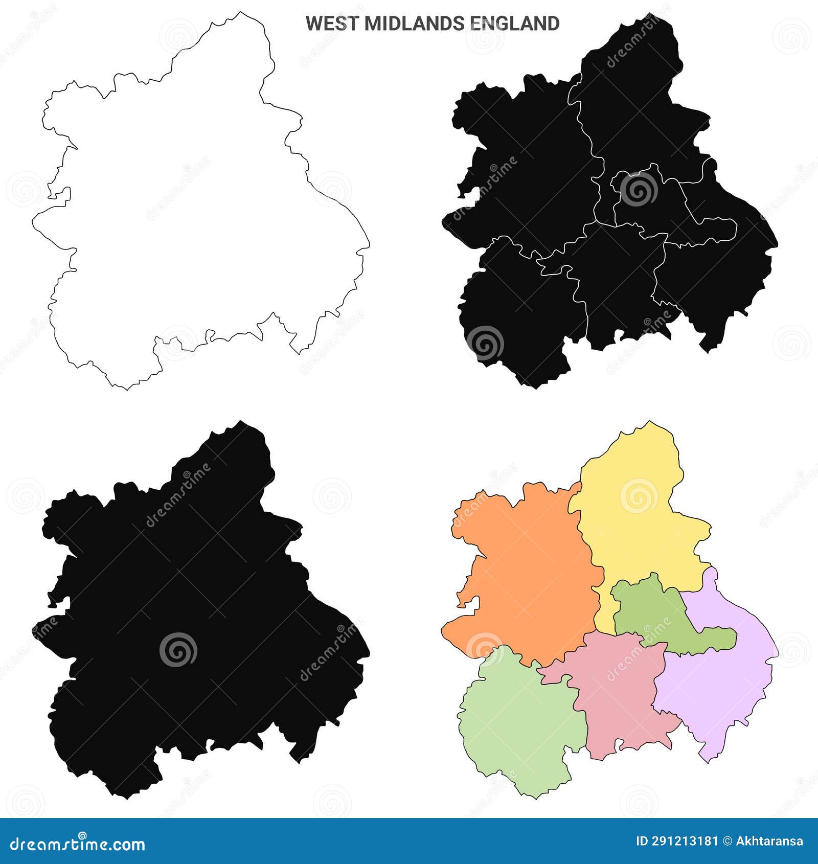 West Midlands England Administrative Map Set - Blank Outline Map ...