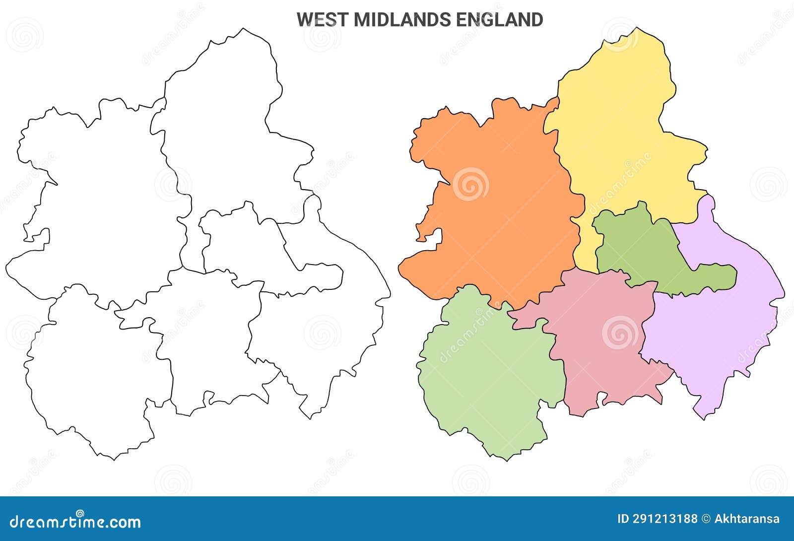 West Midlands England Administrative Map Set - Blank Outline Map ...