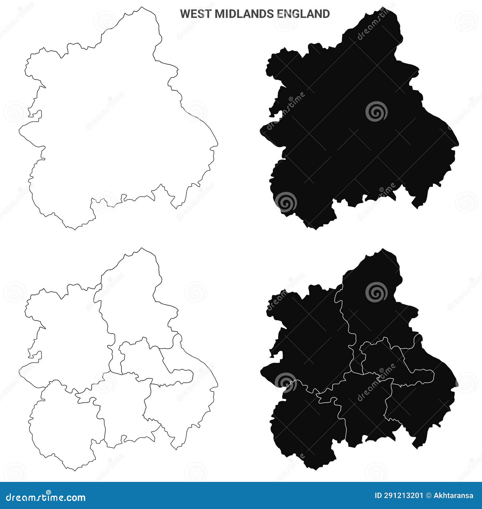 West Midlands England Administrative Map Set - Blank Outline Map Stock ...