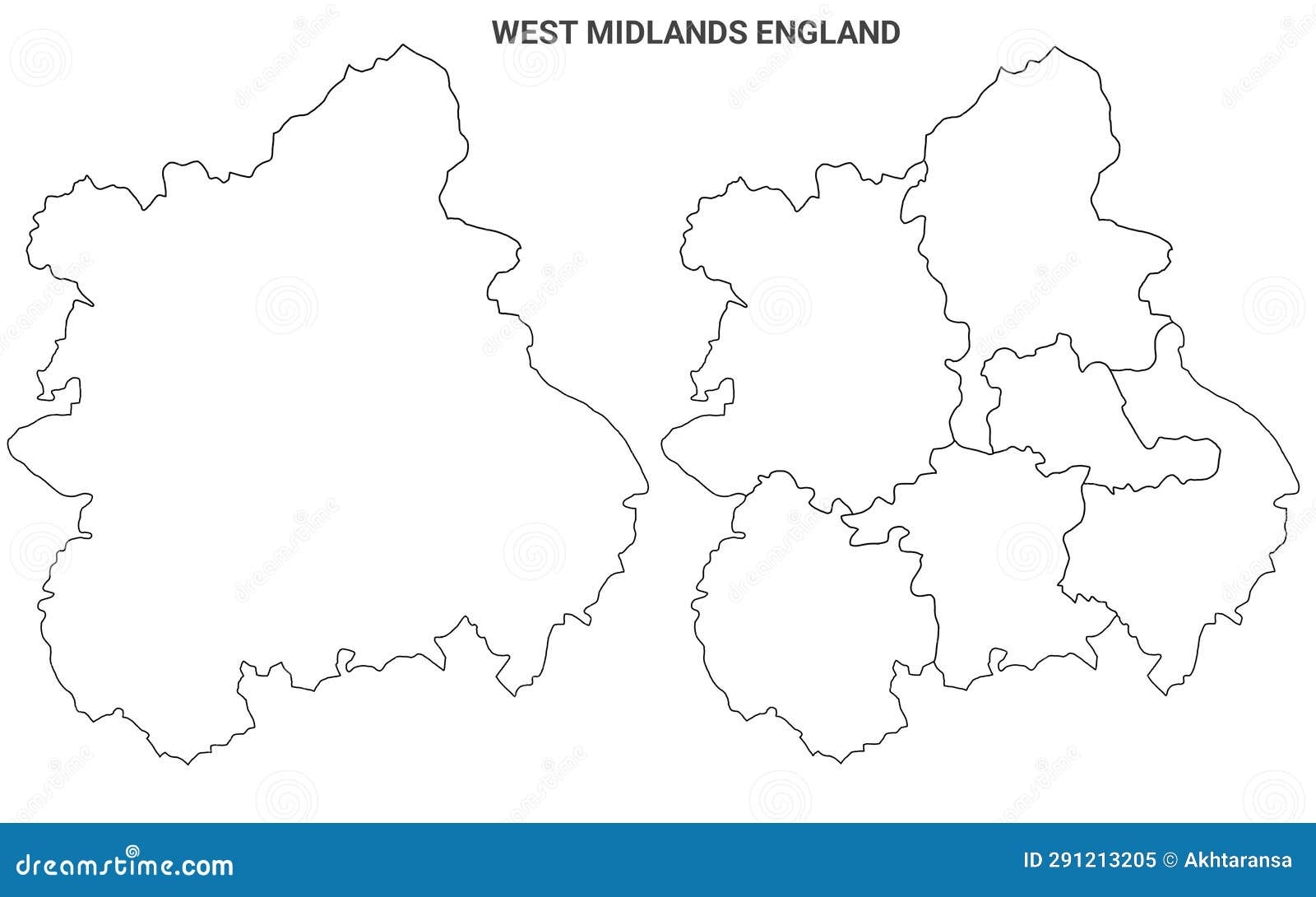 West Midlands England Administrative Map Set - Blank Outline Map Stock ...