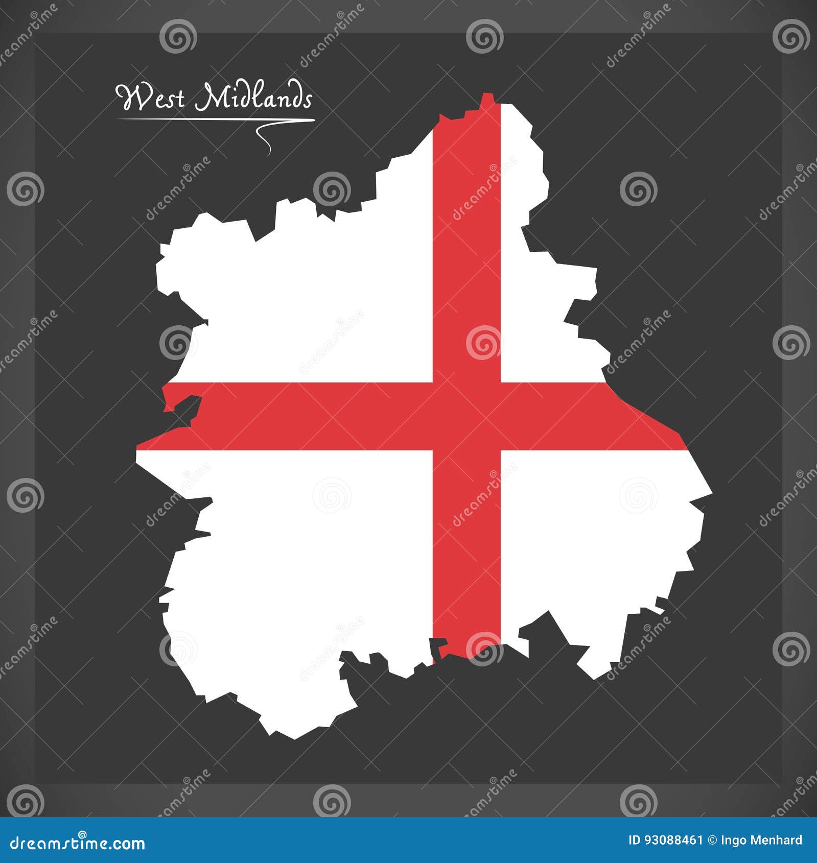 West Midlands Map with Flag of England Illustration Stock Vector ...