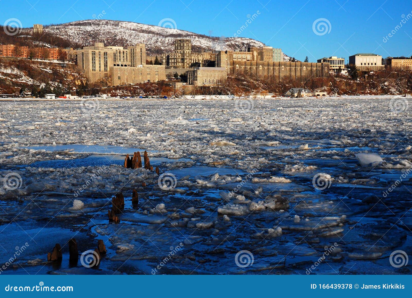 West Point on a Frozen Hudson River Stock Photo - Image of military ...