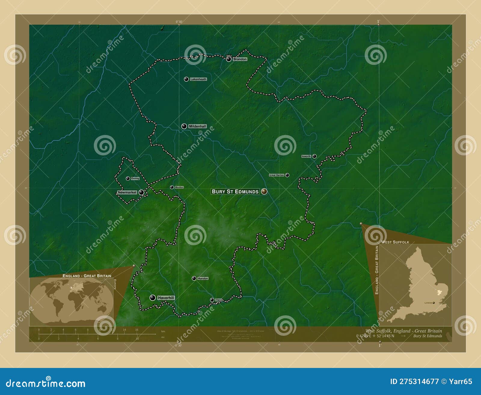 West Suffolk, England - Great Britain. Physical. Labelled Points Stock ...