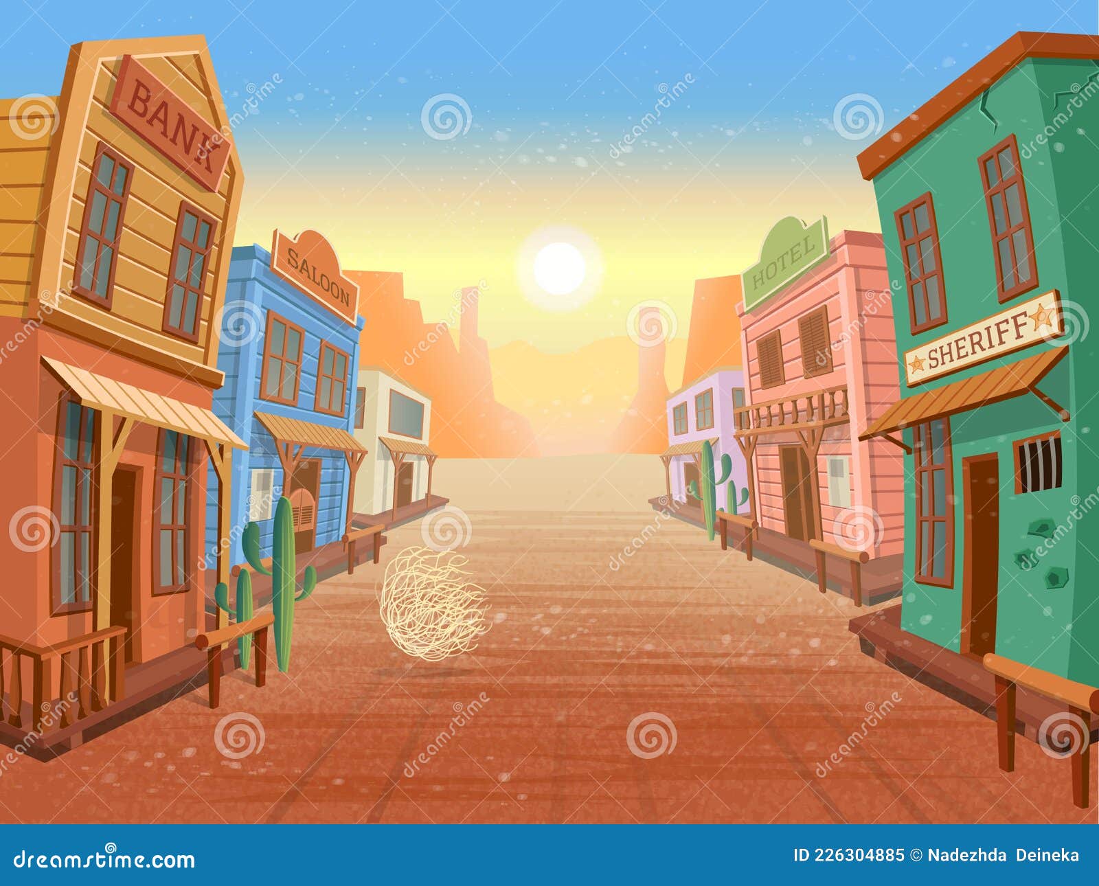 Western Town.Vector Illustration in Cartoon Style Stock Vector ...