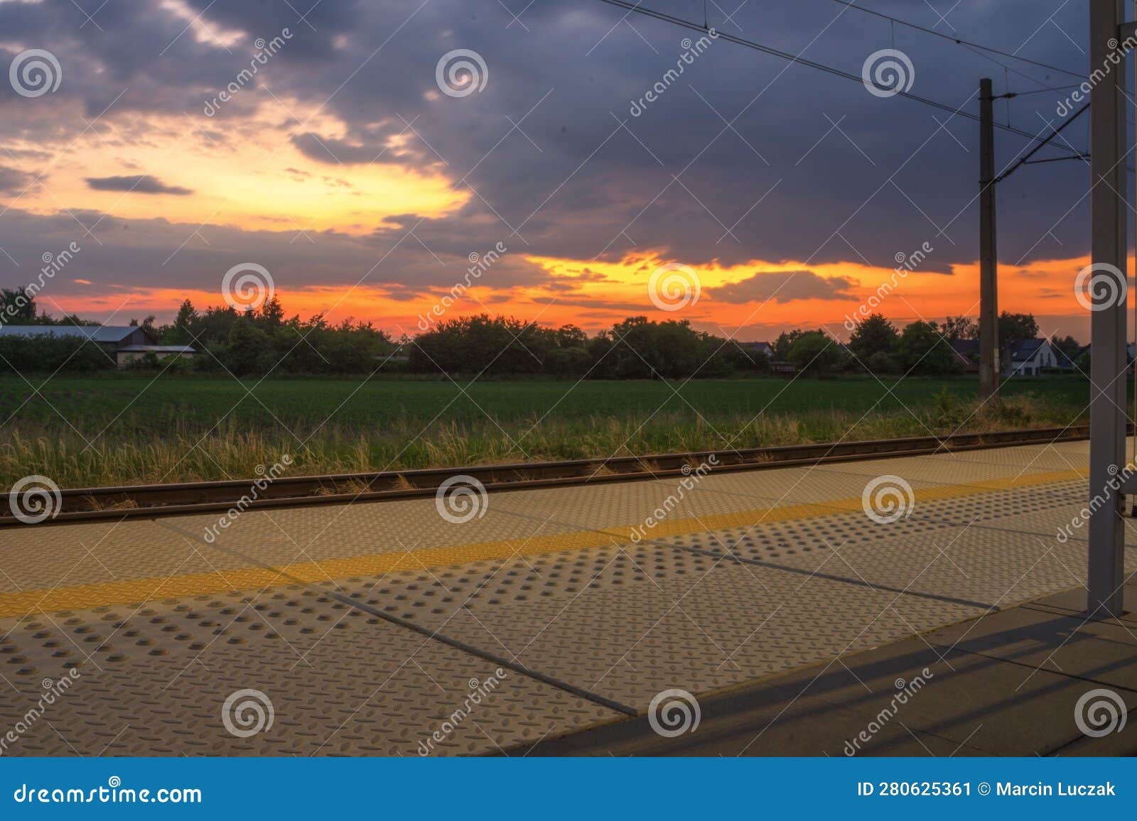 Sunset at the Train Station Stock Image - Image of sunrise, prairie ...