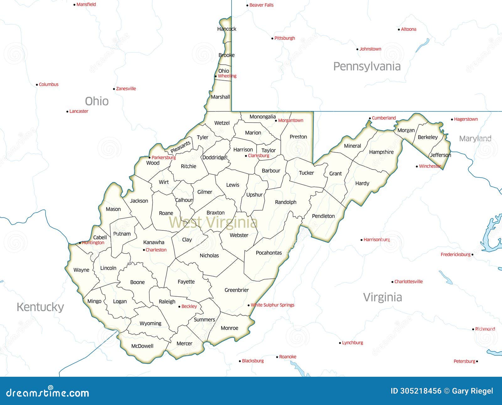 US Virginia County Map Vector Illustration | CartoonDealer.com #280696922