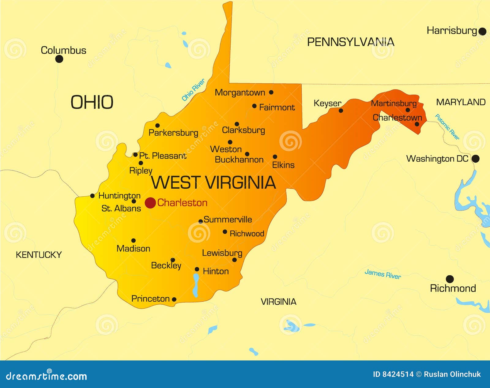 West Virginia State Map Highlighted On USA Map. West Virginia Map On ...