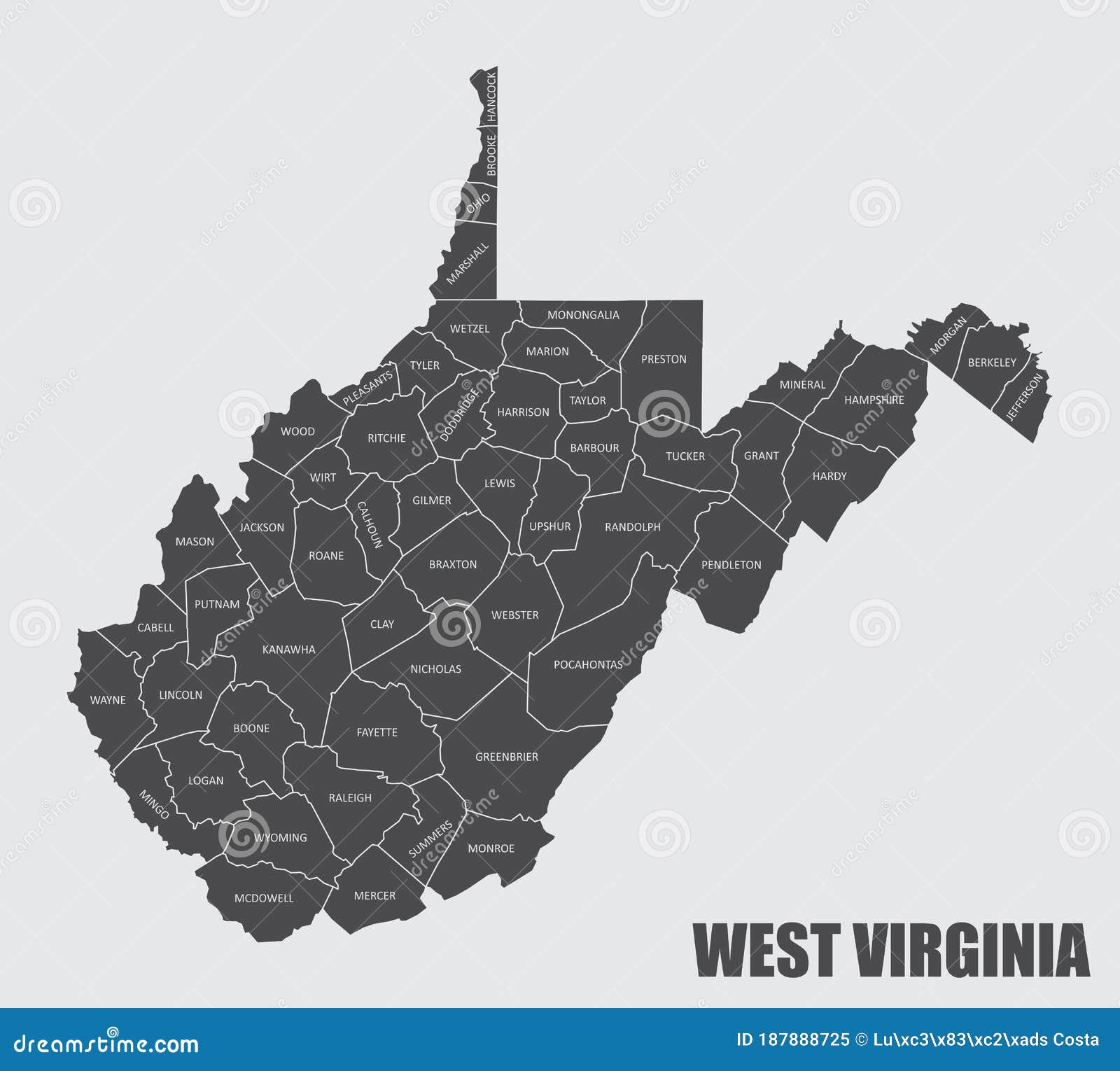 West Virginia county map stock illustration. Illustration of tourism ...