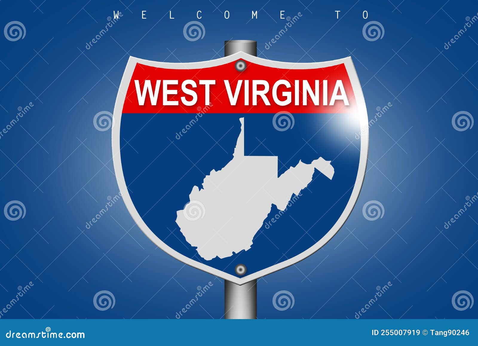 West Virginia on Highway Road Sign Over Blue Background Stock Illustration - Illustration of ...