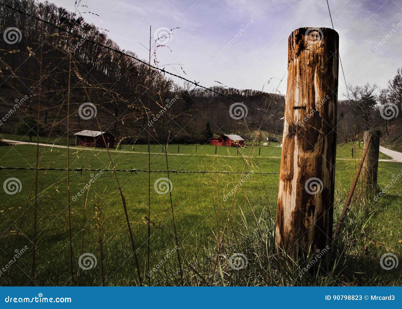 Old Barn In Field In Late Fall Autumn Brown Grass Weathered Red Stock ...