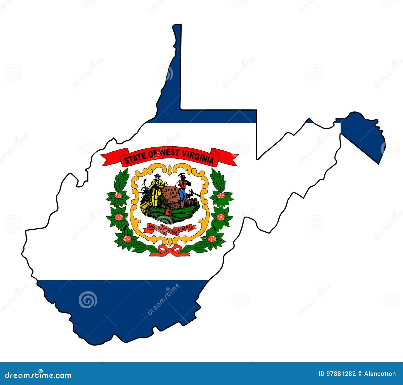 West Virginia State Outline Map and Flag Stock Vector - Illustration of ...